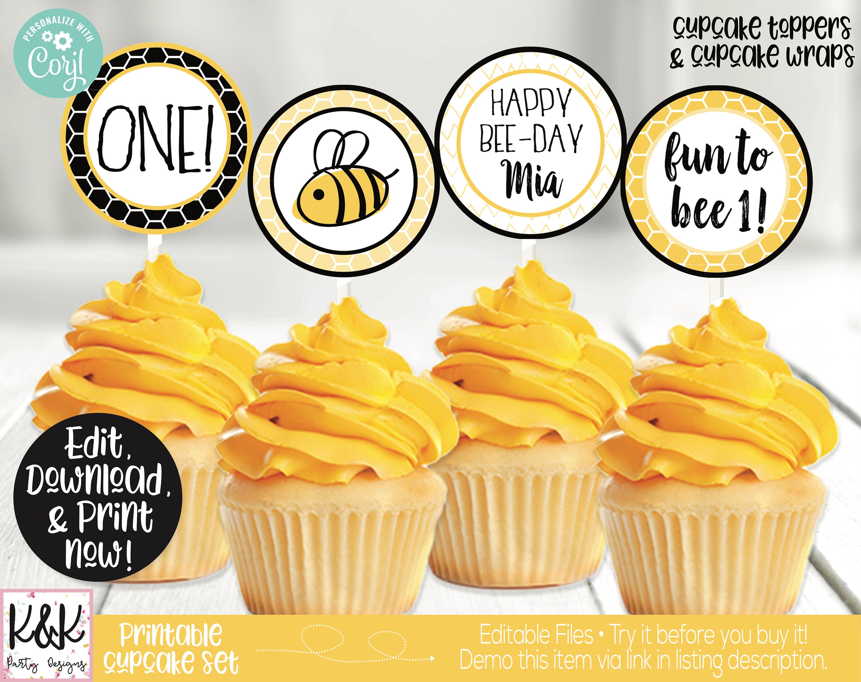 Bee Birthday Party Decorations Bee Cupcake Toppers Happy | Etsy