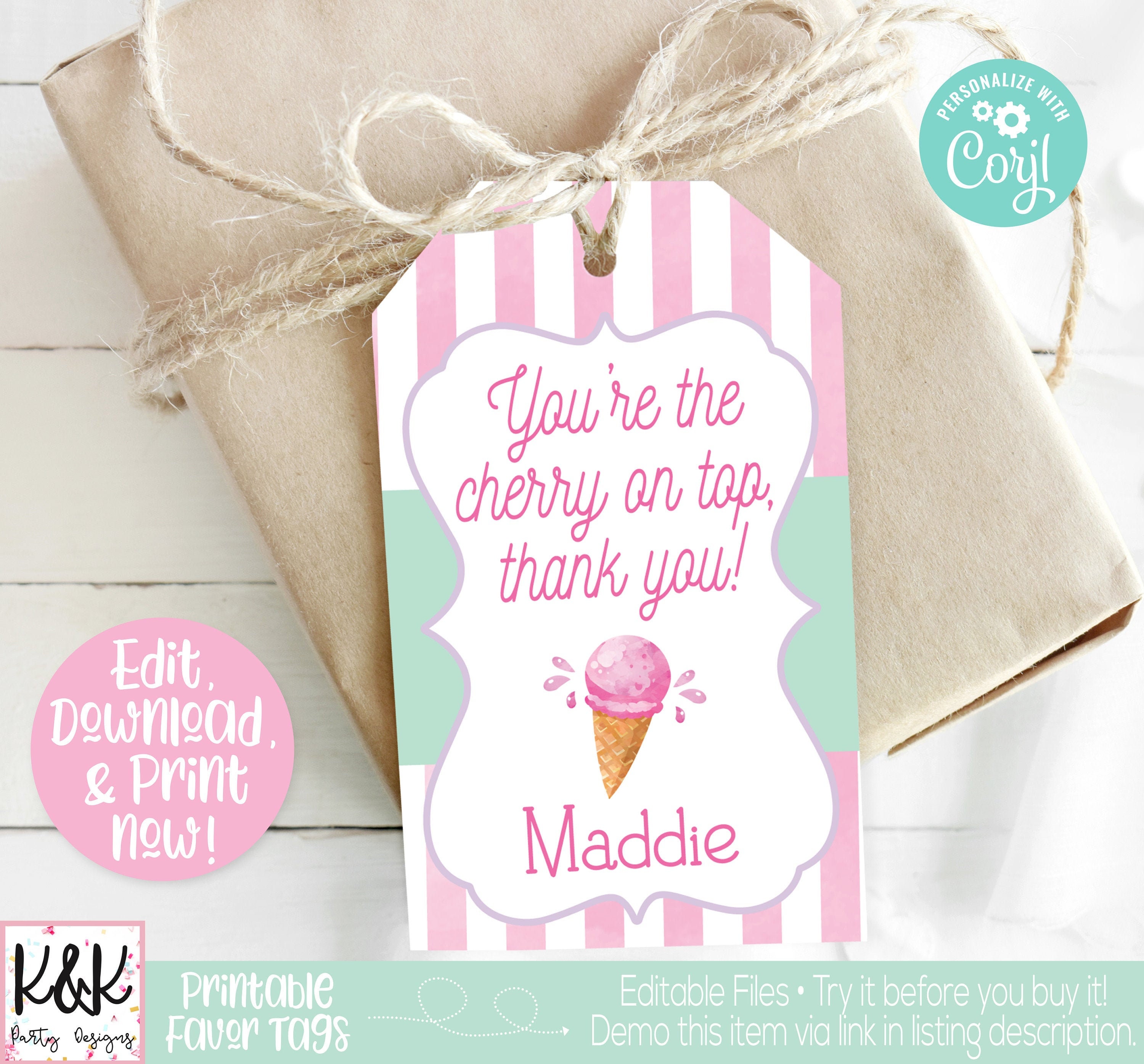 Party Favors & Games Rainbow Ice Cream Social Favor Tags Template Ice ...