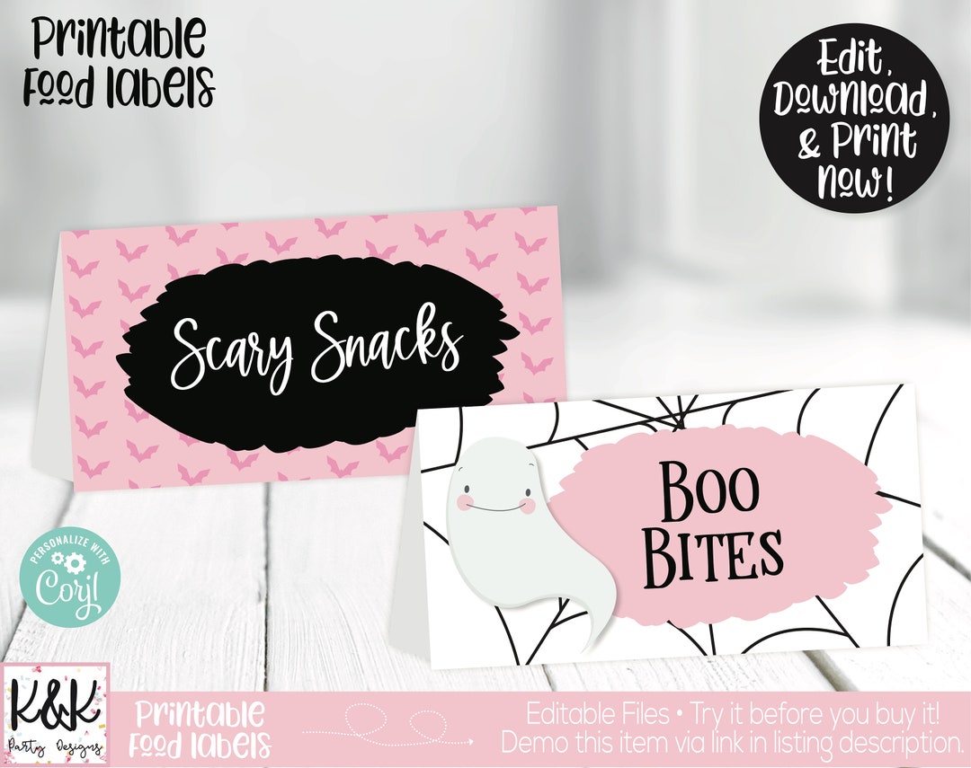 Boo Day Pink Ghost Food Labels, Ghost Buffet Cards, Ghost Place Cards ...