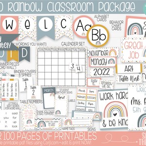 Boho Rainbow Theme Classroom Calendar Set Printable, Teacher Supply ...