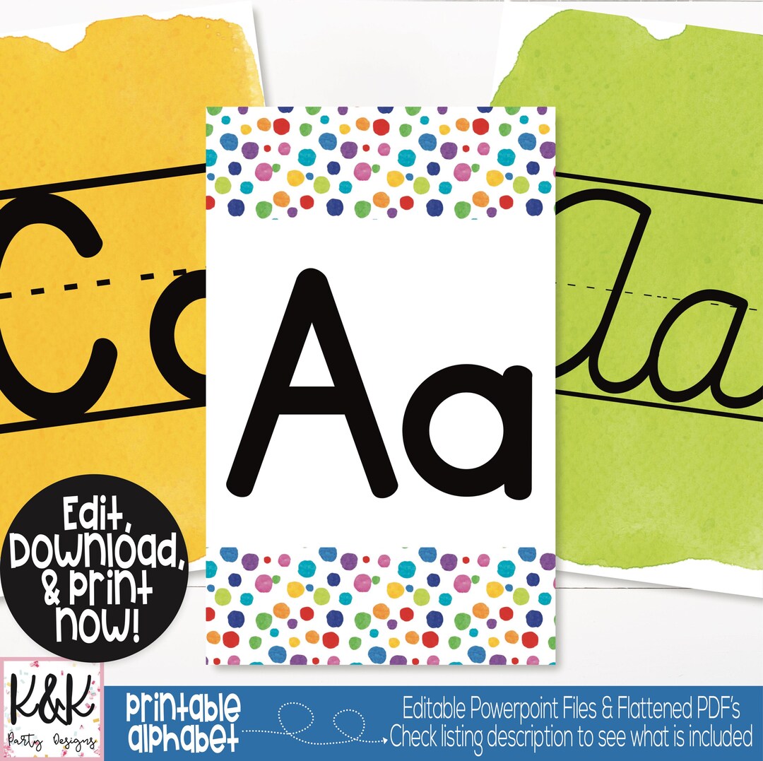 Bright Watercolor Classroom Alphabet Banner Printable, Teacher Supply ...