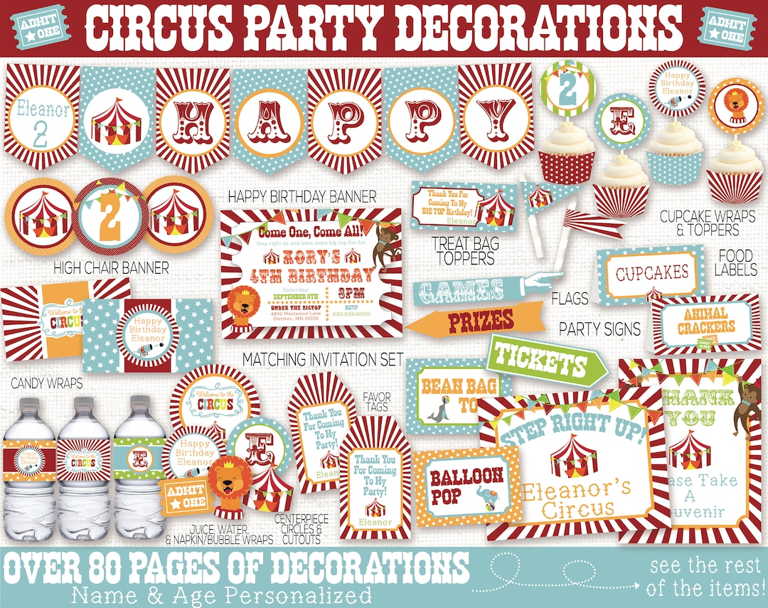 Circus Birthday Party Decorations Printable, Carnival Birthday Party ...