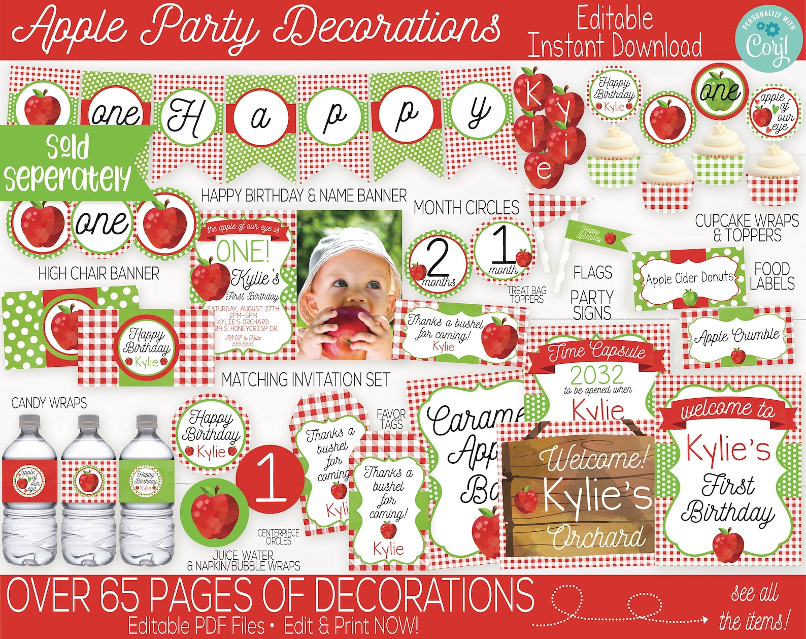 Apple Food Labels, Apple Buffet Cards, Apple Place Cards, Apple of Our ...