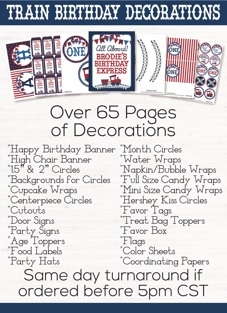 Train Birthday Party Printable Decorations, Train Party, Train Birthday ...