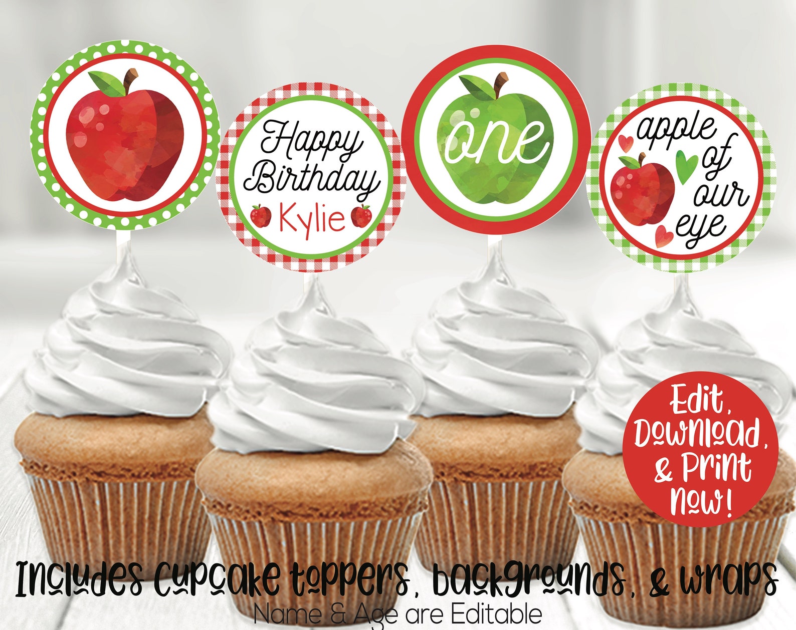 Apple Birthday Party Decorations Apple Cupcake Toppers Apple | Etsy