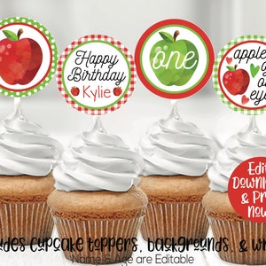 Apple Birthday Party Decorations, Apple Cupcake Toppers, Apple of Our ...