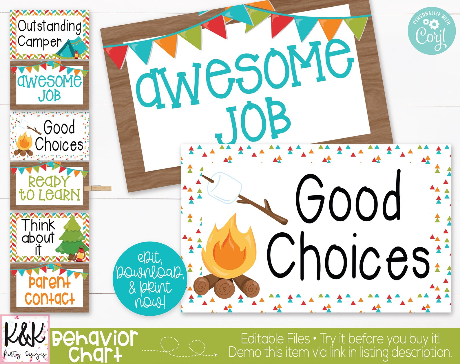 Camping Theme Classroom Editable Behavior Clip Chart Printable, Teacher ...