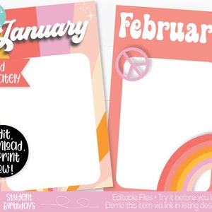 Retro Groovy Classroom Calendar Set Printable, Retro Theme, Teacher ...