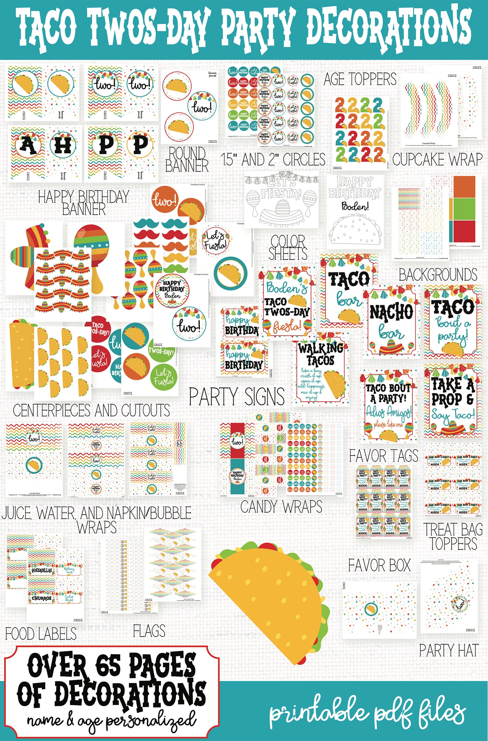 Taco Twosday Fiesta Food Labels Taco Twosday Fiesta Birthday - Etsy