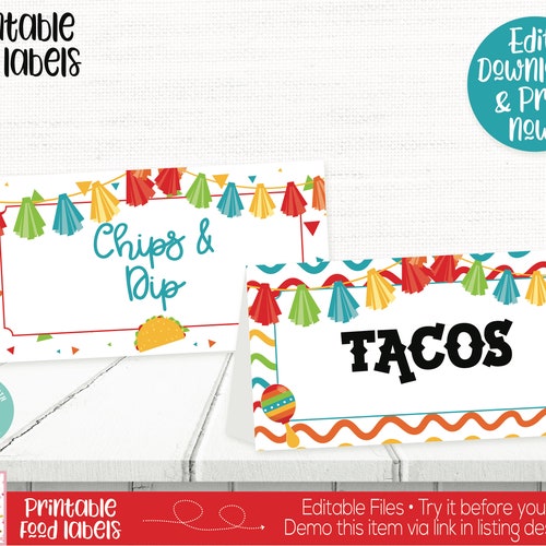 Fiesta Food Labels Printable Fiesta Birthday Decorations | Etsy