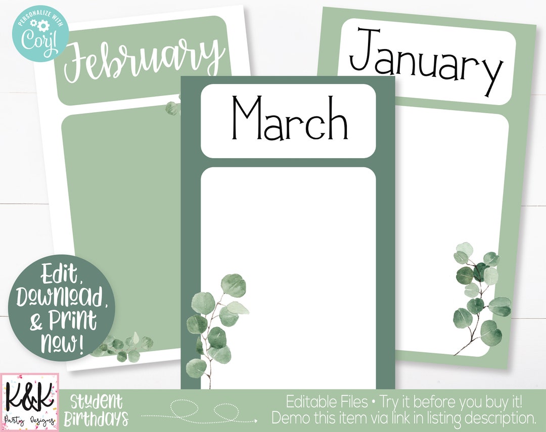 Calm Botanical Farmhouse Theme Classroom Birthday Display Printable ...