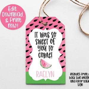 Watermelon Favor Tag, One in a Melon, Watermelon Party Favor ...