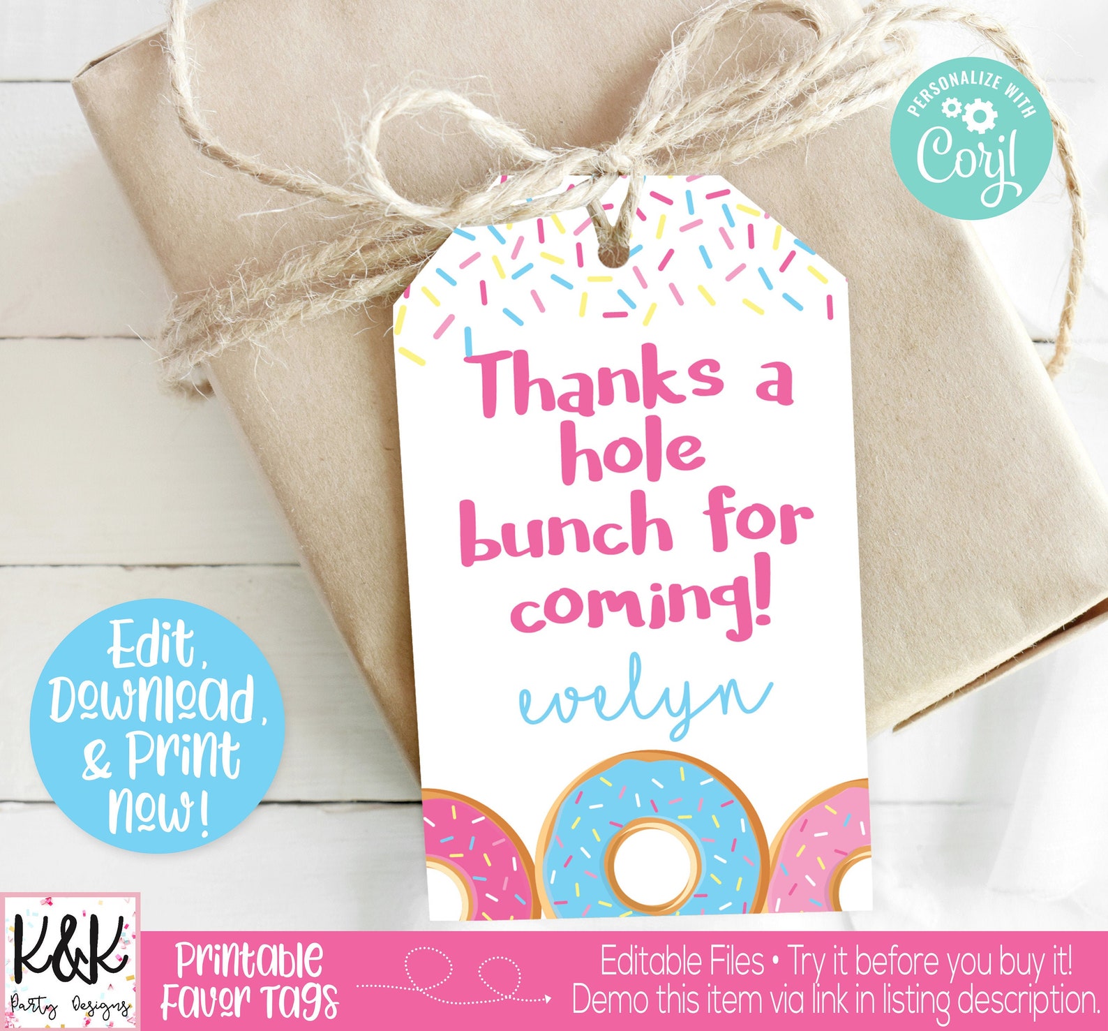 Donut Birthday Party Favor Donut Favor Tag Donut Birthday | Etsy