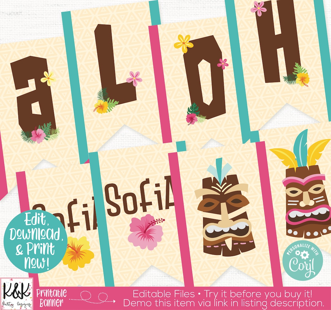 Luau Party Banner, Hawaiian Tiki Party Decorations, Luau Birthday Party ...