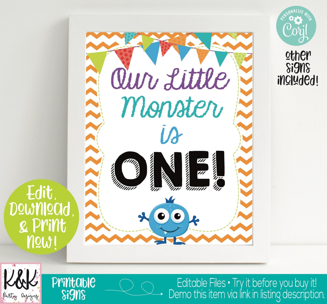 Little Monster Party Signs, Little Monster Welcome Sign, Little Monster ...