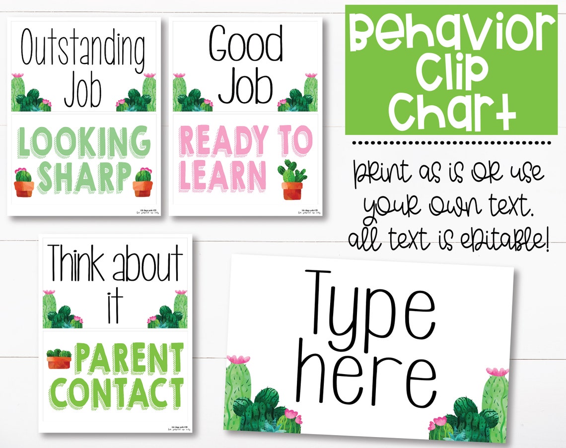 Cactus Succulent Theme Classroom Editable Behavior Clip Chart - Etsy