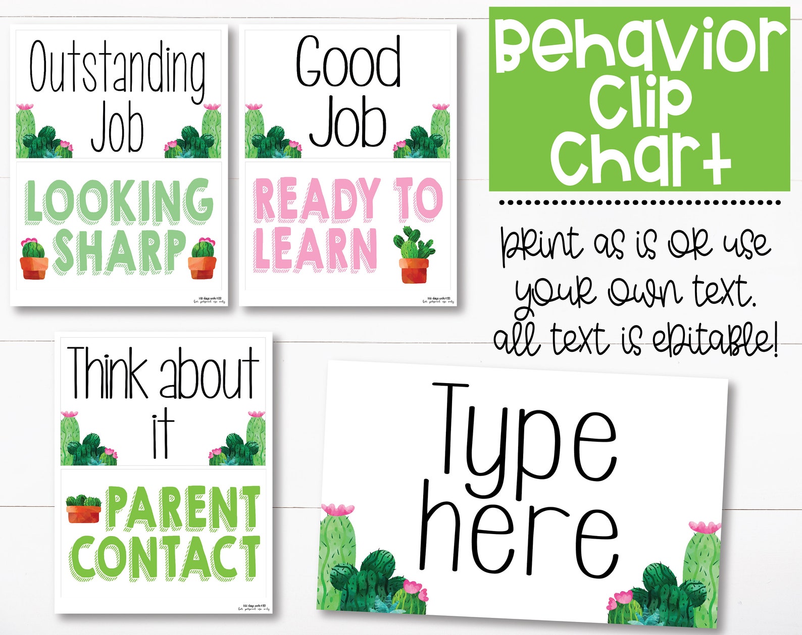 Cactus Succulent Theme Classroom Editable Behavior Clip Chart - Etsy