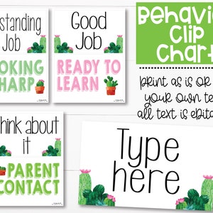Cactus Succulent Theme Classroom Editable Behavior Clip Chart Printable ...