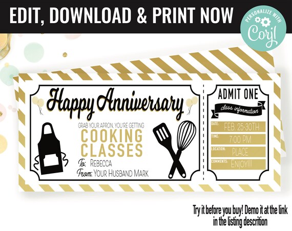 Anniversary Surprise Cooking Lessons Gift Voucher, Cooking Lessons ...