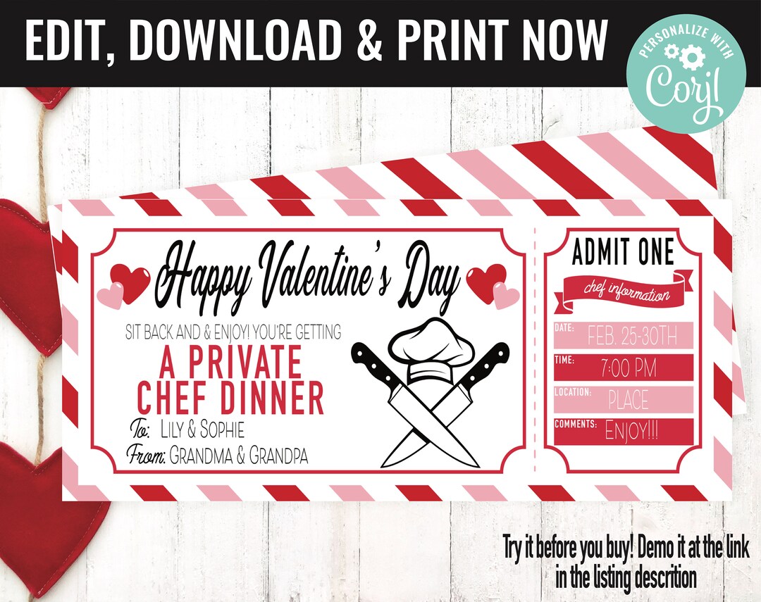 Valentines Surprise Private Chef Dinner Gift Voucher, Private Chef ...