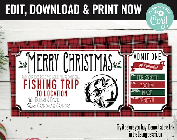Christmas Fishing Trip Ticket Surprise Gift Voucher, Surprise Fishing ...