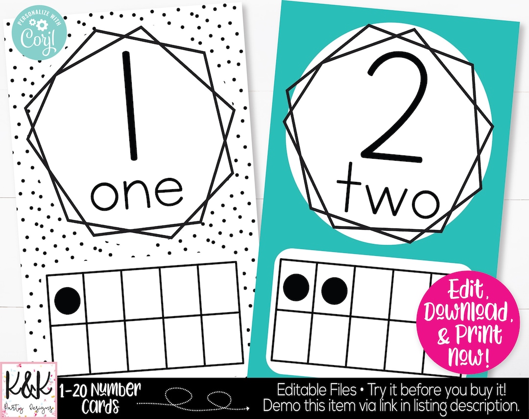 Bright Neon Colors Theme Classroom 1-20 Number Cards Printable, Teacher ...
