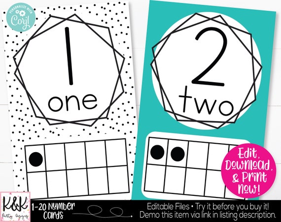 Bright Neon Colors Theme Classroom 1-20 Number Cards Printable, Teacher ...
