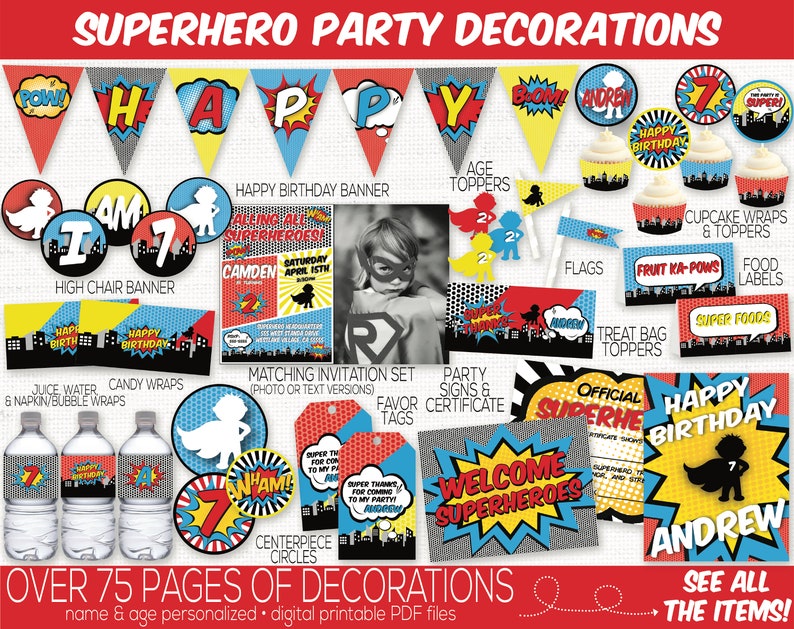 Superhero Birthday Party Banner, Superhero Birthday Party Decoration ...