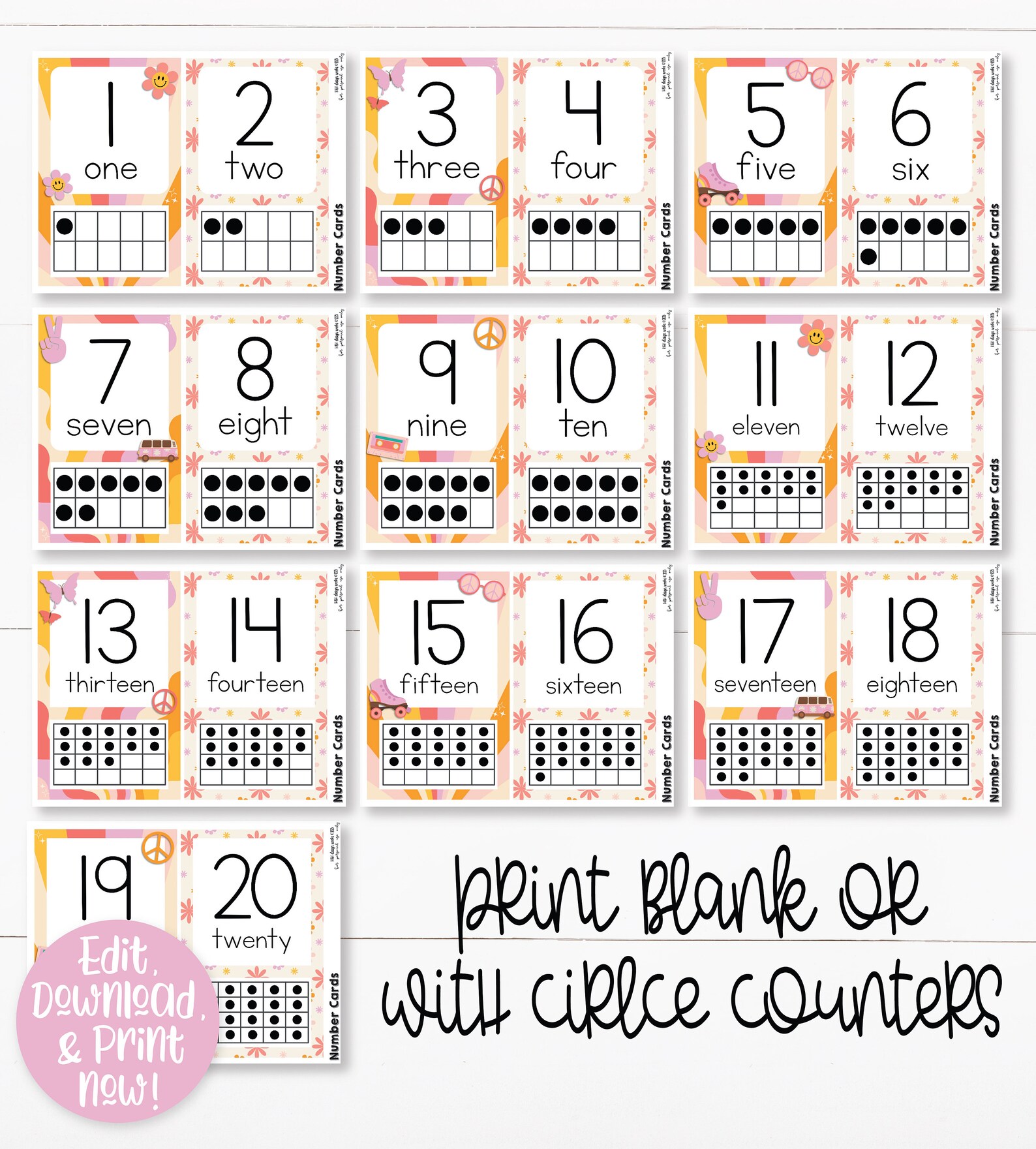 Retro Groovy Daisy Theme Classroom 1-20 Number Cards - Etsy