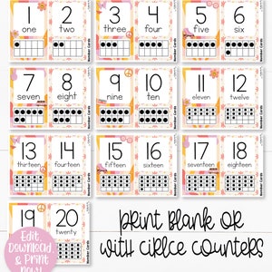Retro Groovy Daisy Theme Classroom 1-20 Number Cards Printable, Teacher ...