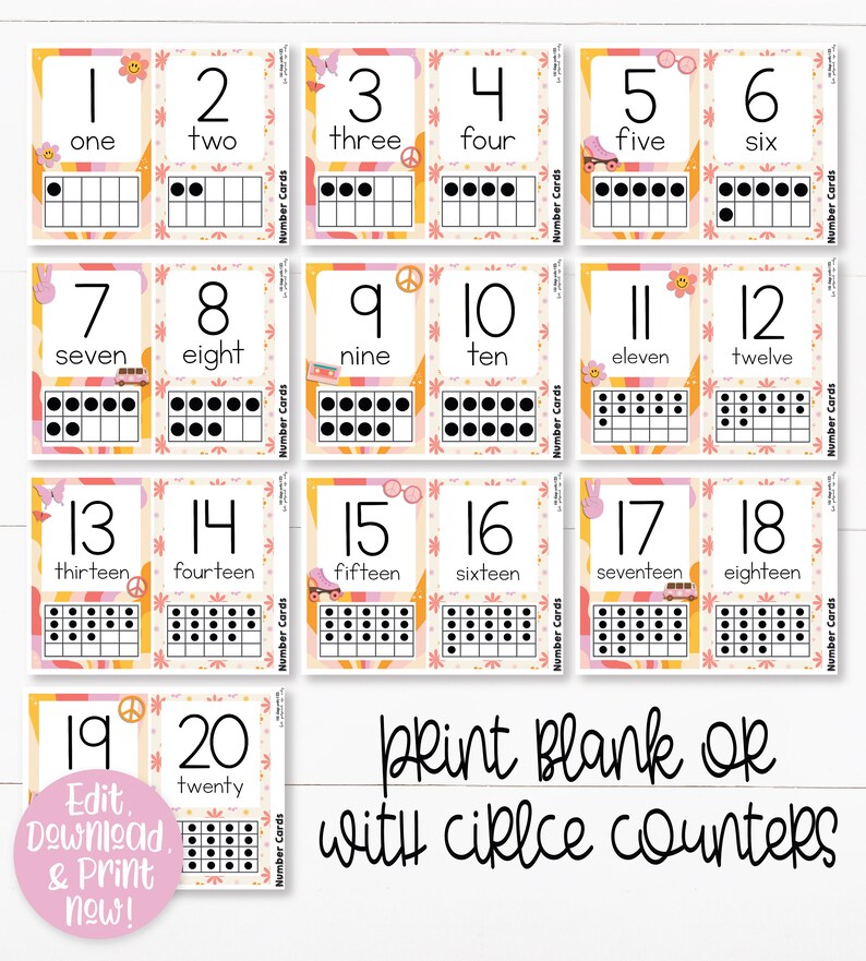 Retro Groovy Daisy Theme Classroom 1-20 Number Cards - Etsy