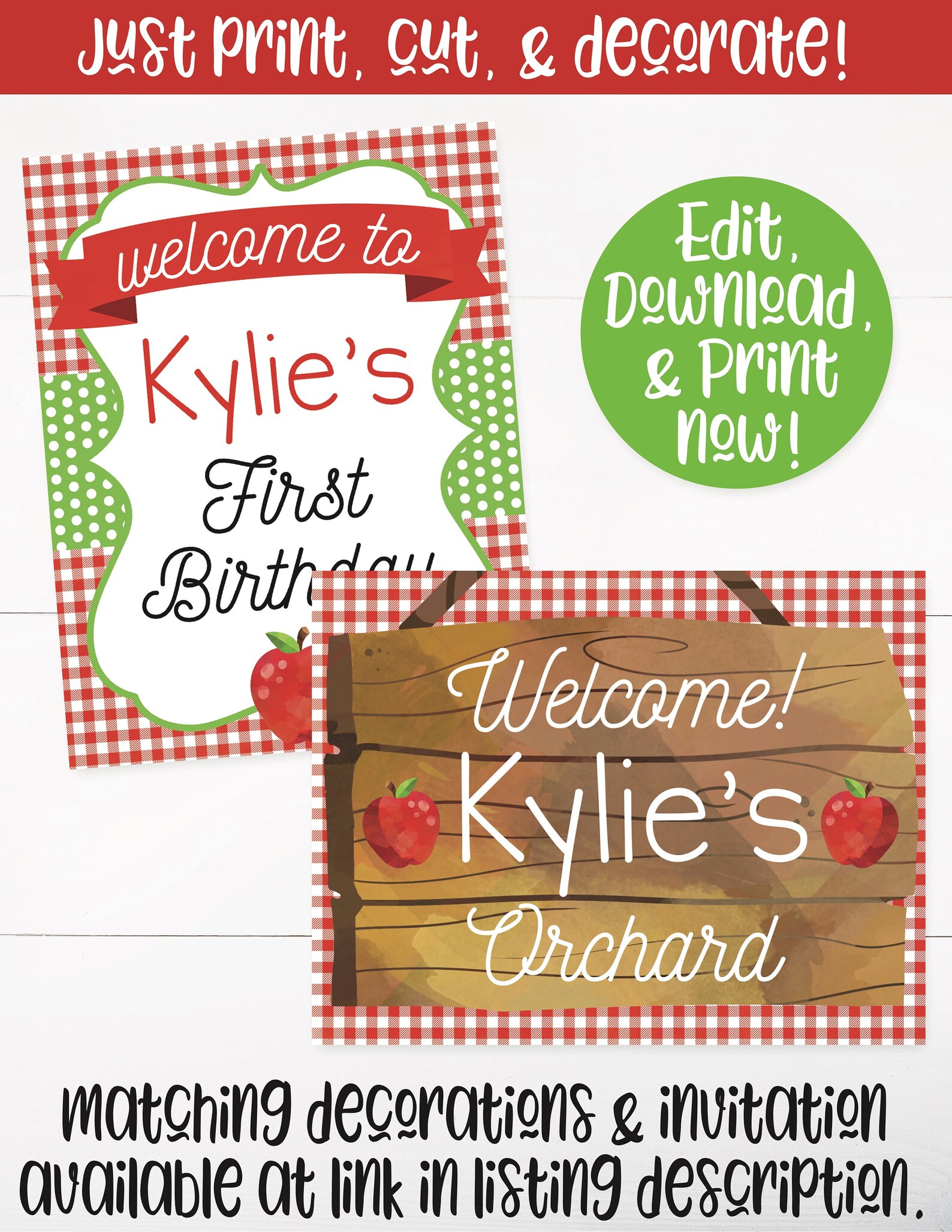 Apple Party Signs, Apple Birthday Party Decorations, Apple Welcome Sign ...