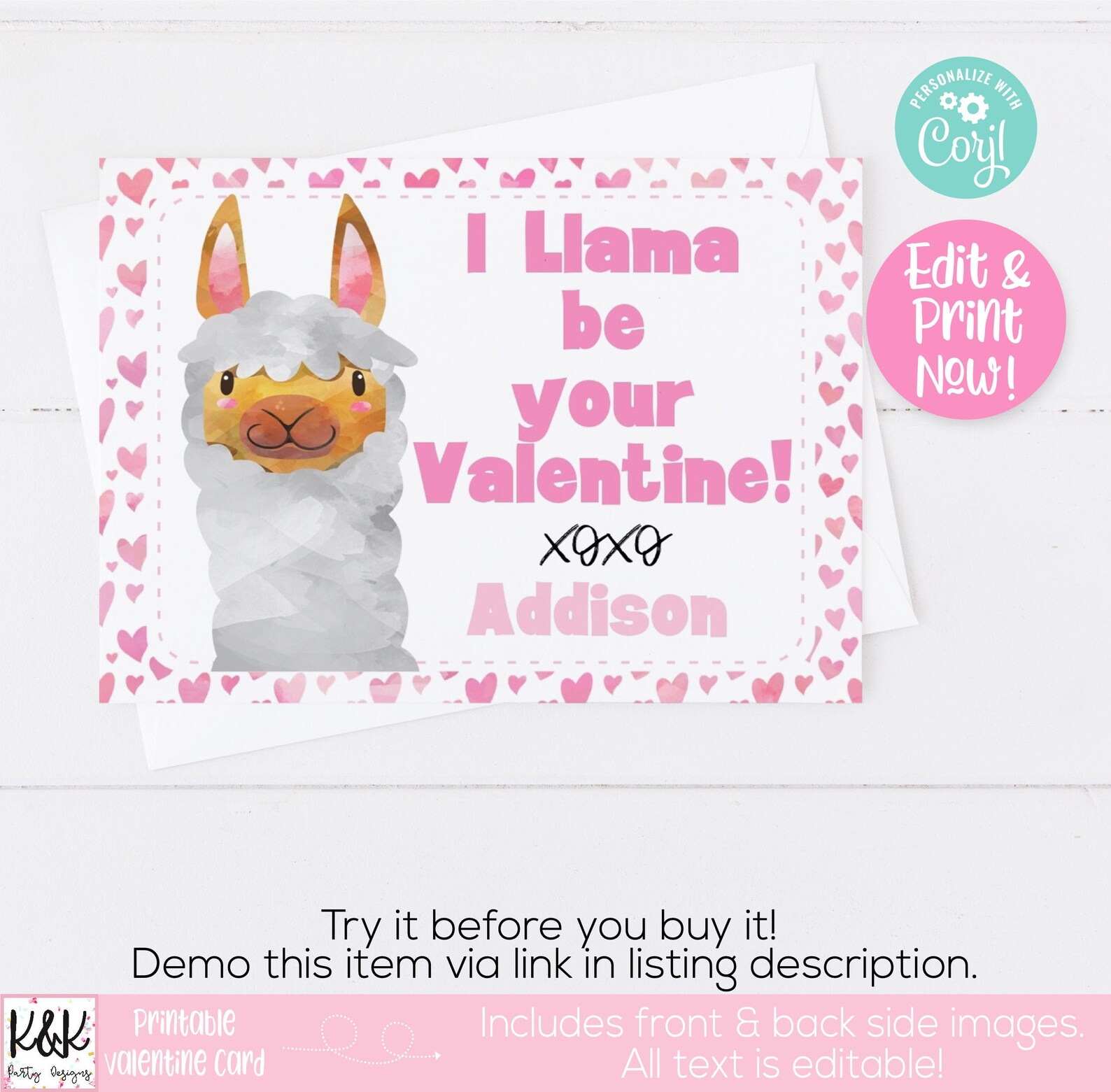 Llama Valentines Day Card, Kids Valentines Day Card Exchange, Llama Be ...