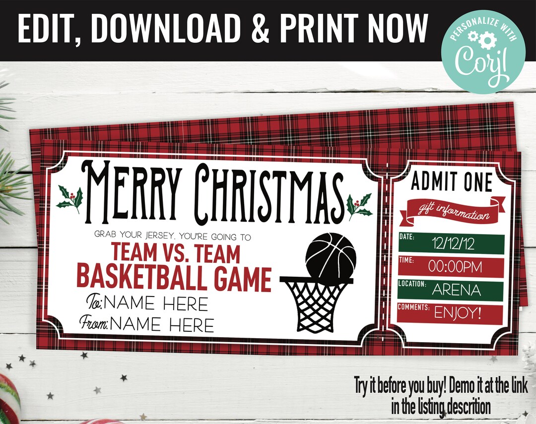 Christmas Basketball Ticket Surprise Gift Voucher, Basketball Game ...