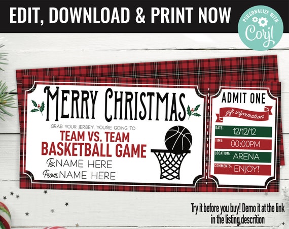 Christmas Basketball Ticket Surprise Gift Voucher, Basketball Game ...