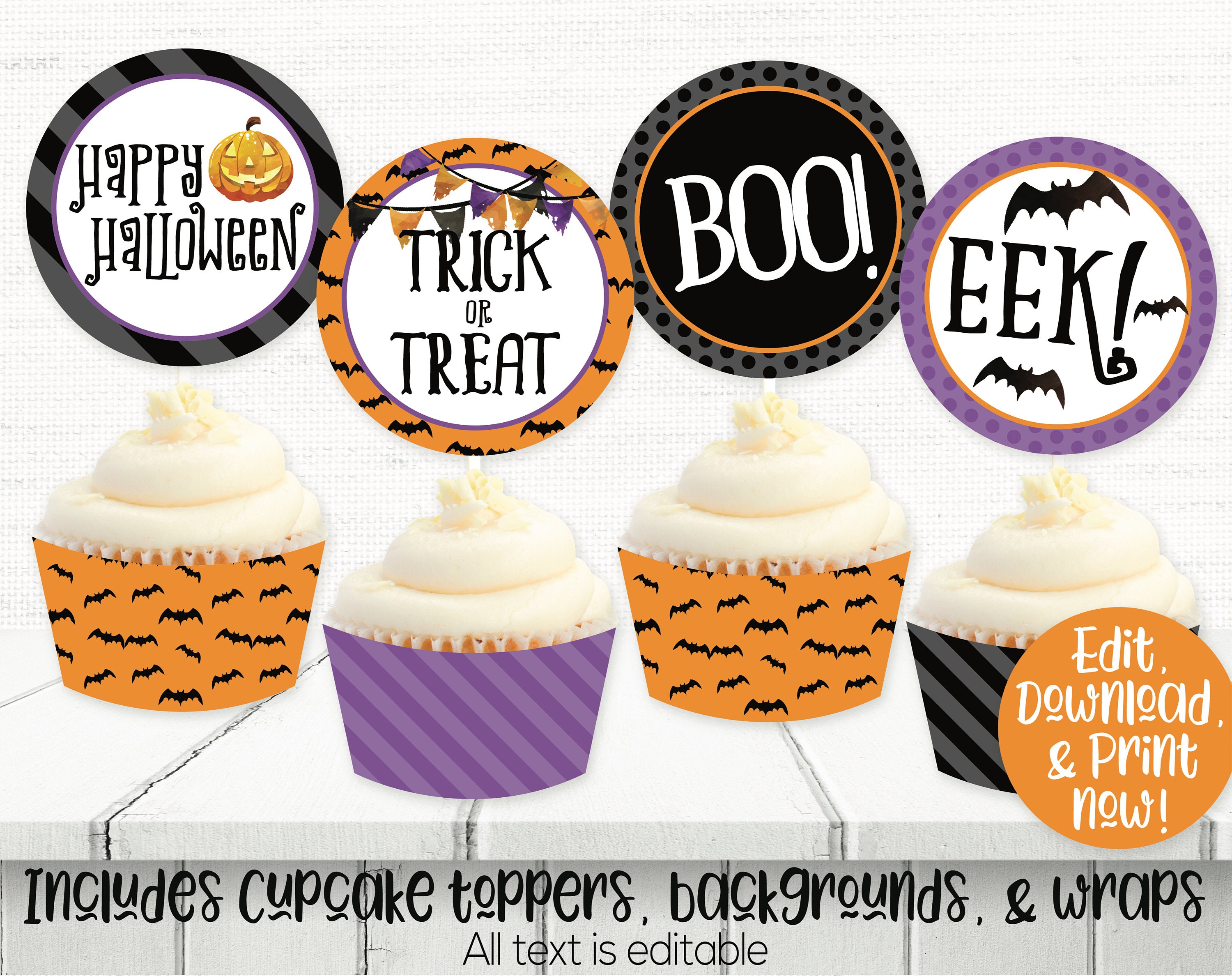 Halloween Cupcake Toppers Halloween Party Decorations Kids | Etsy