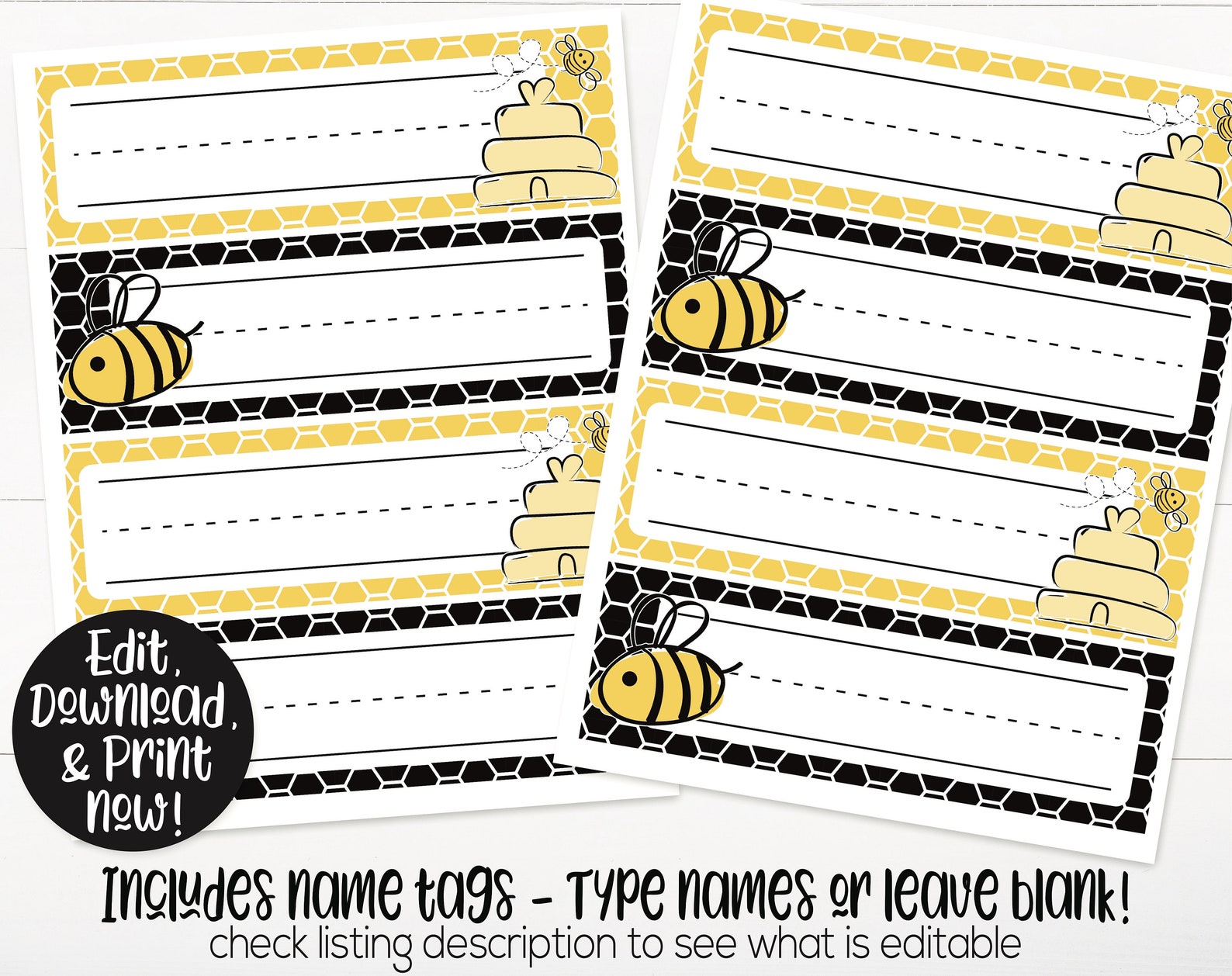 Bee Classroom Name Tags Printable Bee Theme Teacher Supply - Etsy