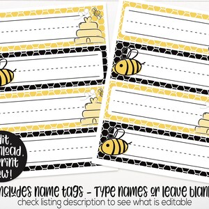 Bee Classroom Name Tags Printable, Bee Theme, Teacher Supply, Printable ...