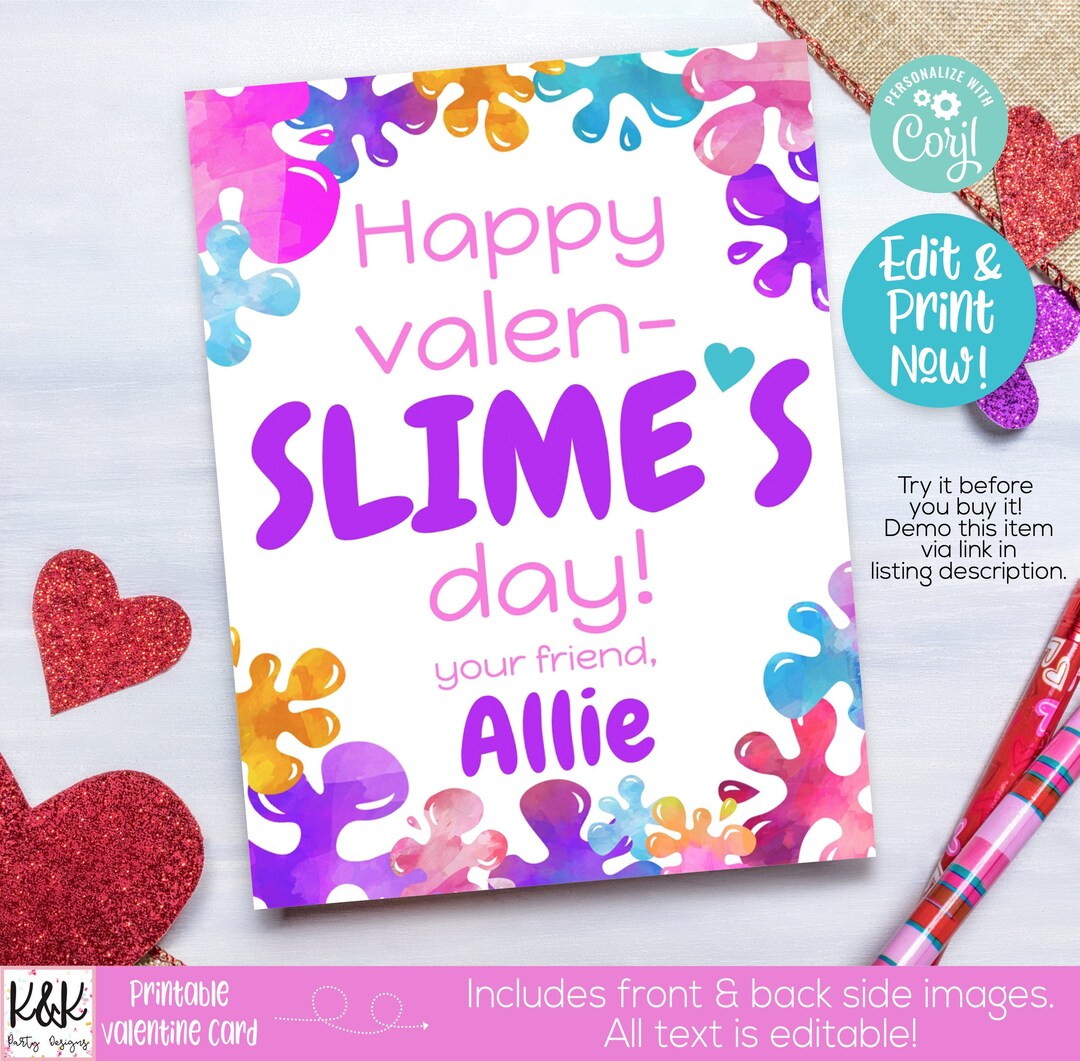 Slime Printable Valentine Tag Card, Kids Valentines Day Card, Will You ...