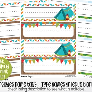 Camping Classroom Desk Name Tag Printable, Camping Forest Theme ...