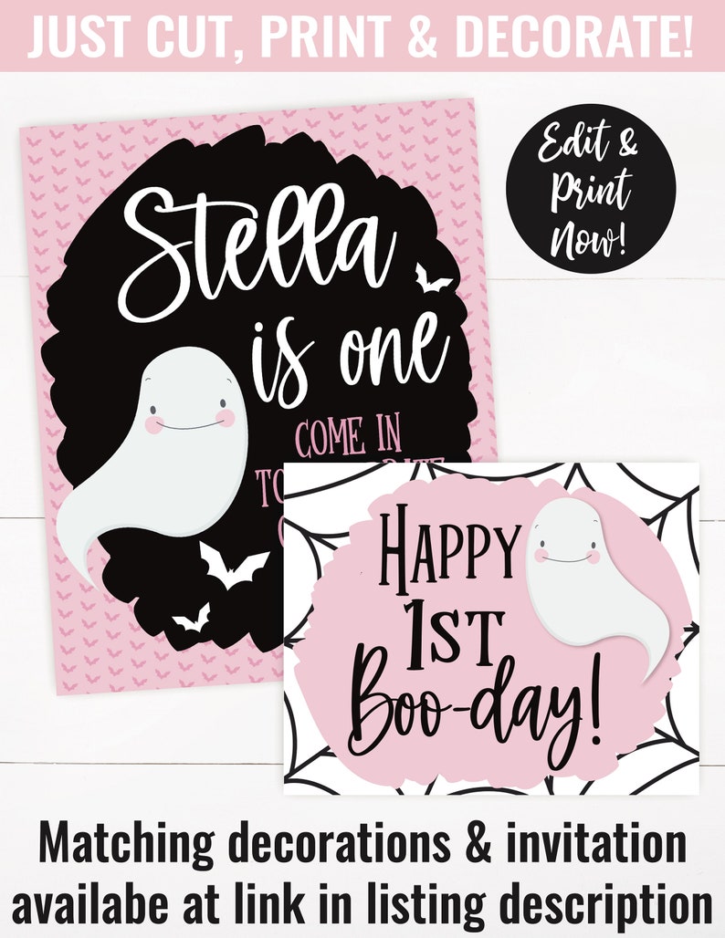 Boo Day Pink Ghost Party Signs Ghost Birthday Party | Etsy
