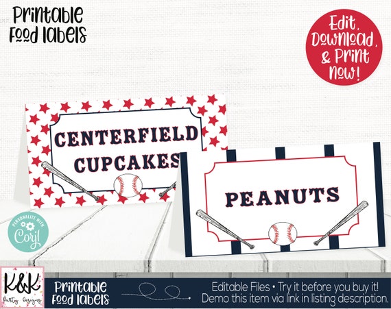 Baseball Food Labels, Baseball Buffet Cards, Baseball Place Cards ...