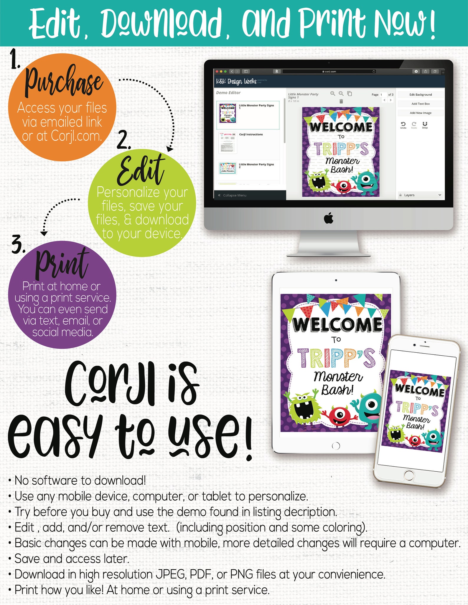 Little Monster Party Signs, Little Monster Welcome Sign, Little Monster ...