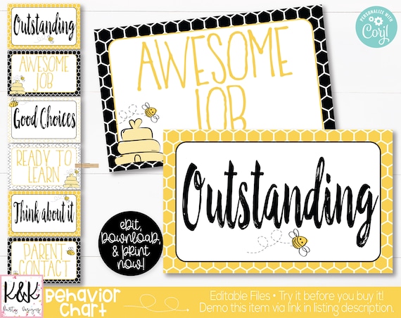 Bee Theme Classroom Editable Behavior Clip Chart Printable, Bee Teacher ...