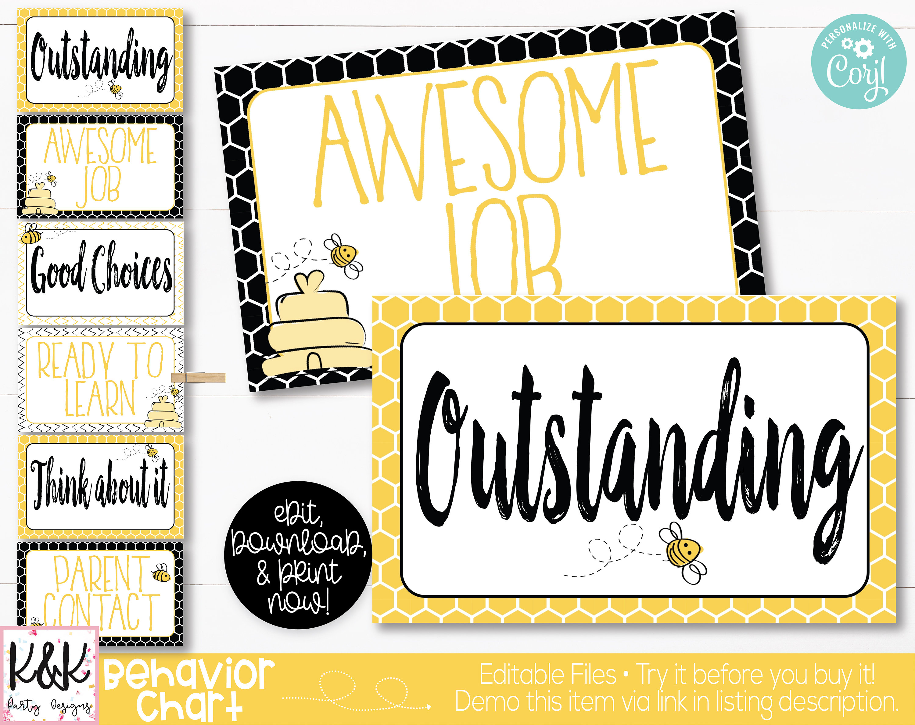 Bee Theme Classroom Editable Behavior Clip Chart Printable - Etsy Canada