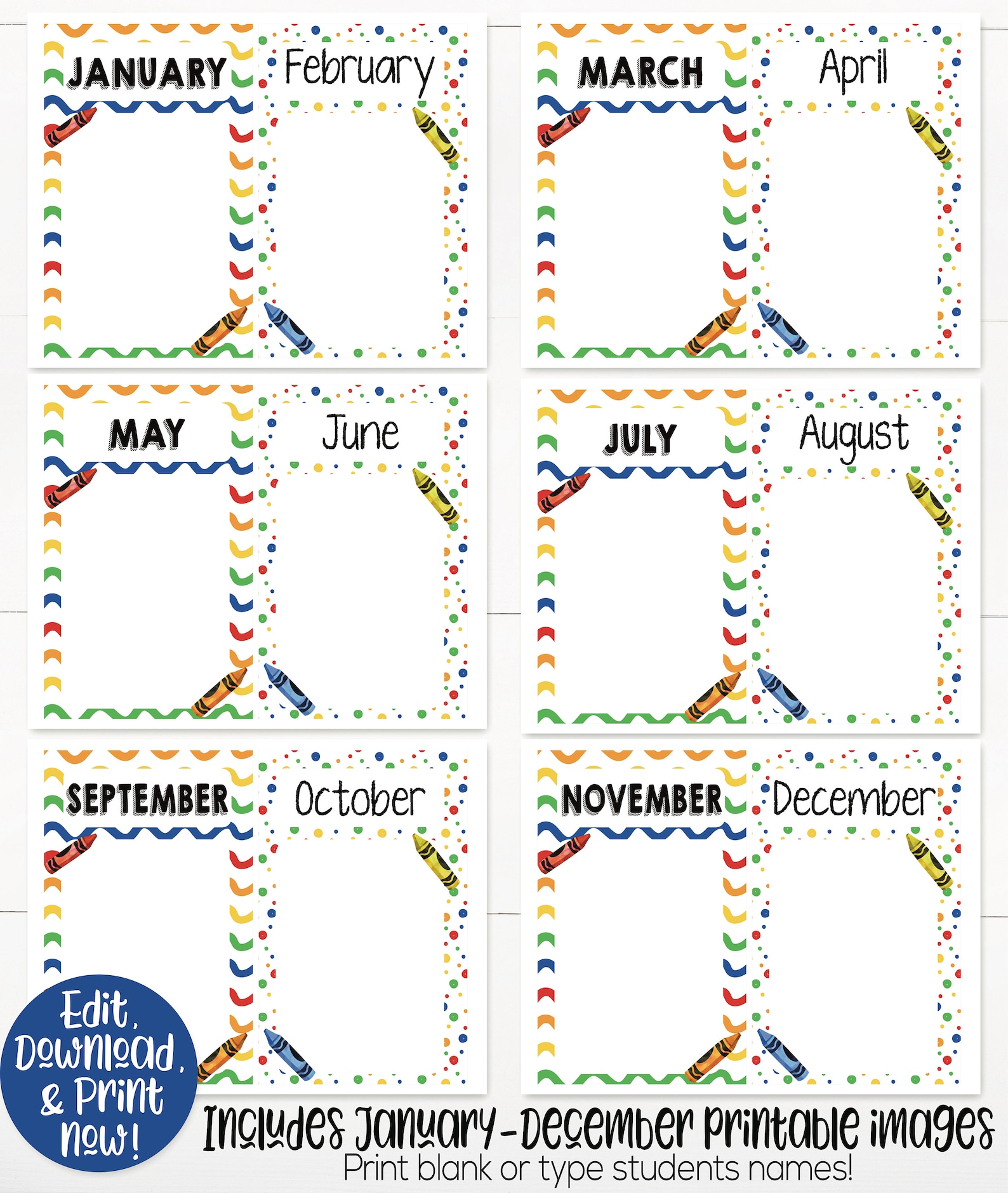 Crayon Theme Classroom Birthday Board Printable Teacher - Etsy