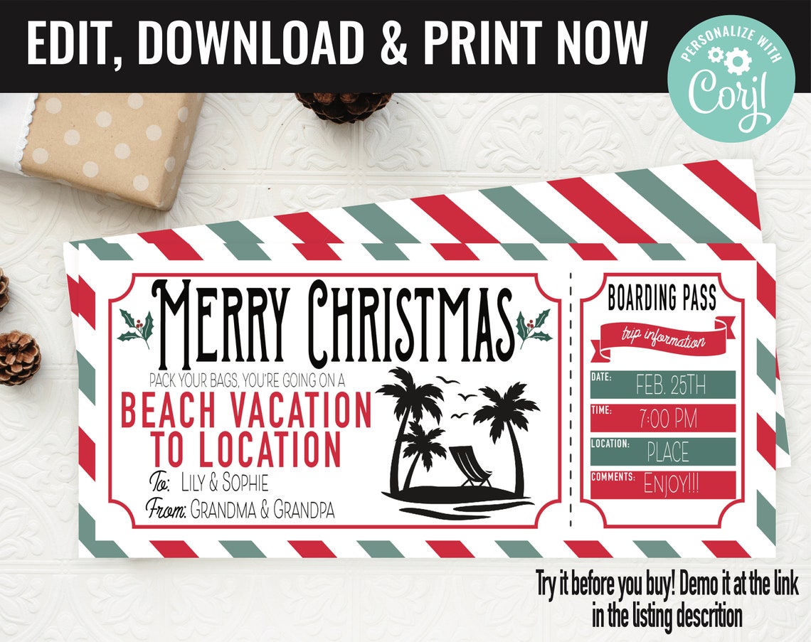 Beach Trip Ticket Surprise Gift Voucher Beach Surprise Trip | Etsy