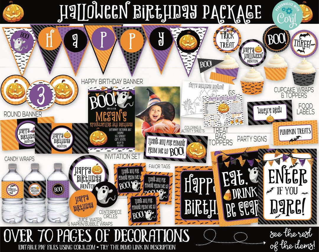 Editable Halloween Birthday Party Decorations Kids Spooktacular ...