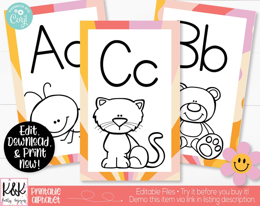 Retro Groovy Theme Classroom Alphabet Banner Printable, Teacher Supply ...