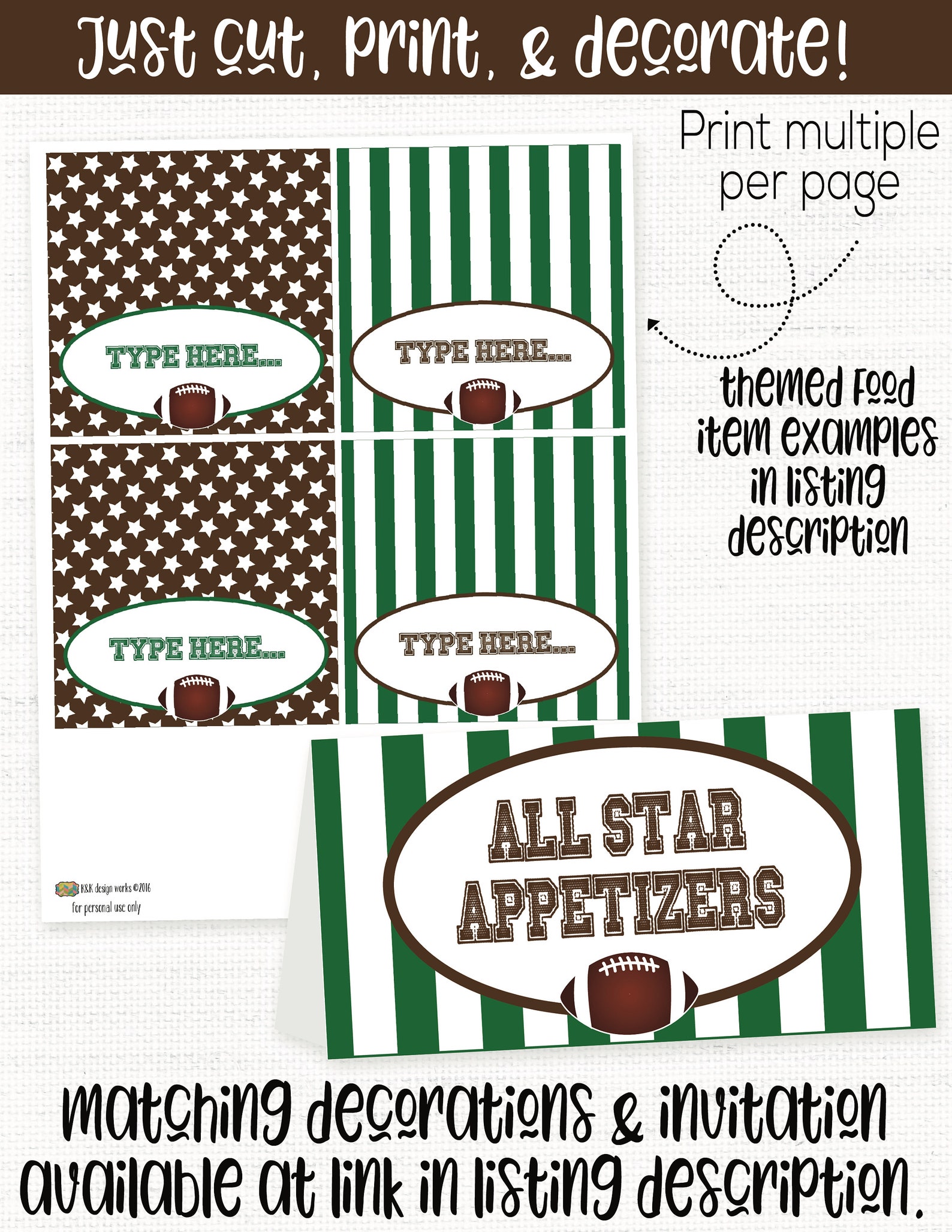 Football Food Labels Football Place Cards Football Buffet - Etsy